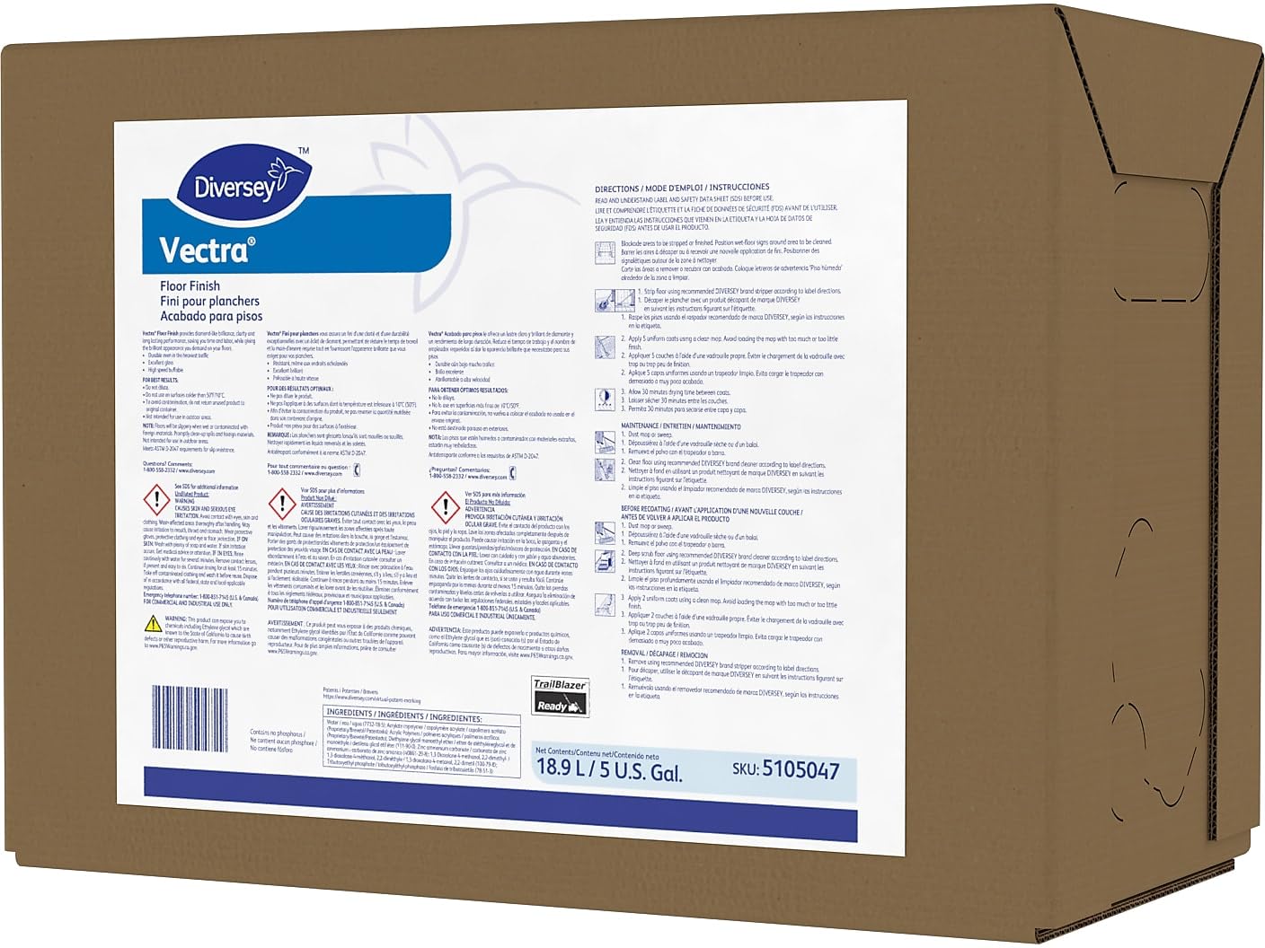 Diversey Care Floor Finish; Vectra; 5 Gallon; White