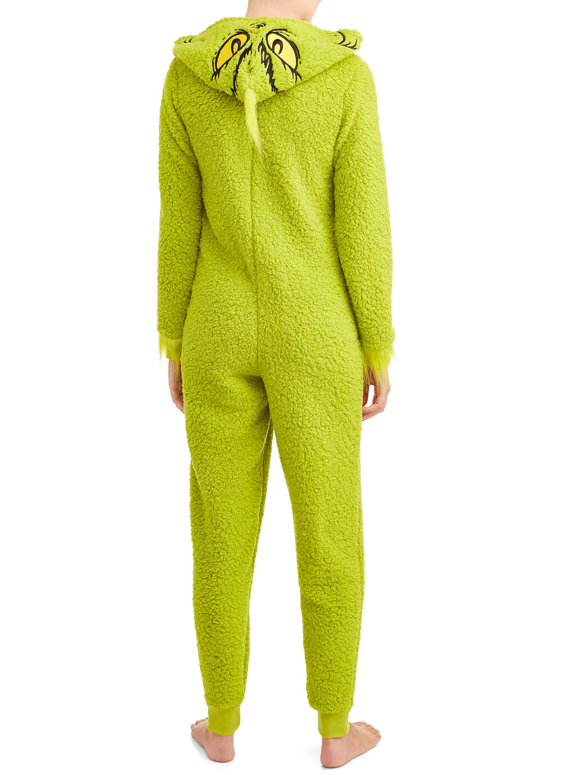 The Grinch Women's Fuzzy Plush Warm Holiday Hooded Union Suit Pajamas (Green, 3X)