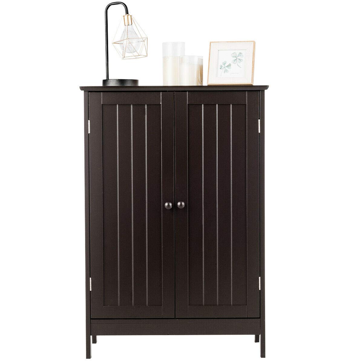 Elegant Bathroom Cabinet Floor Storage Organized Cupboards Wood Home Furniture Double Doors with Shelves Space-Saving for Living Room, Bedroom, Kitchen, Toilet Brown