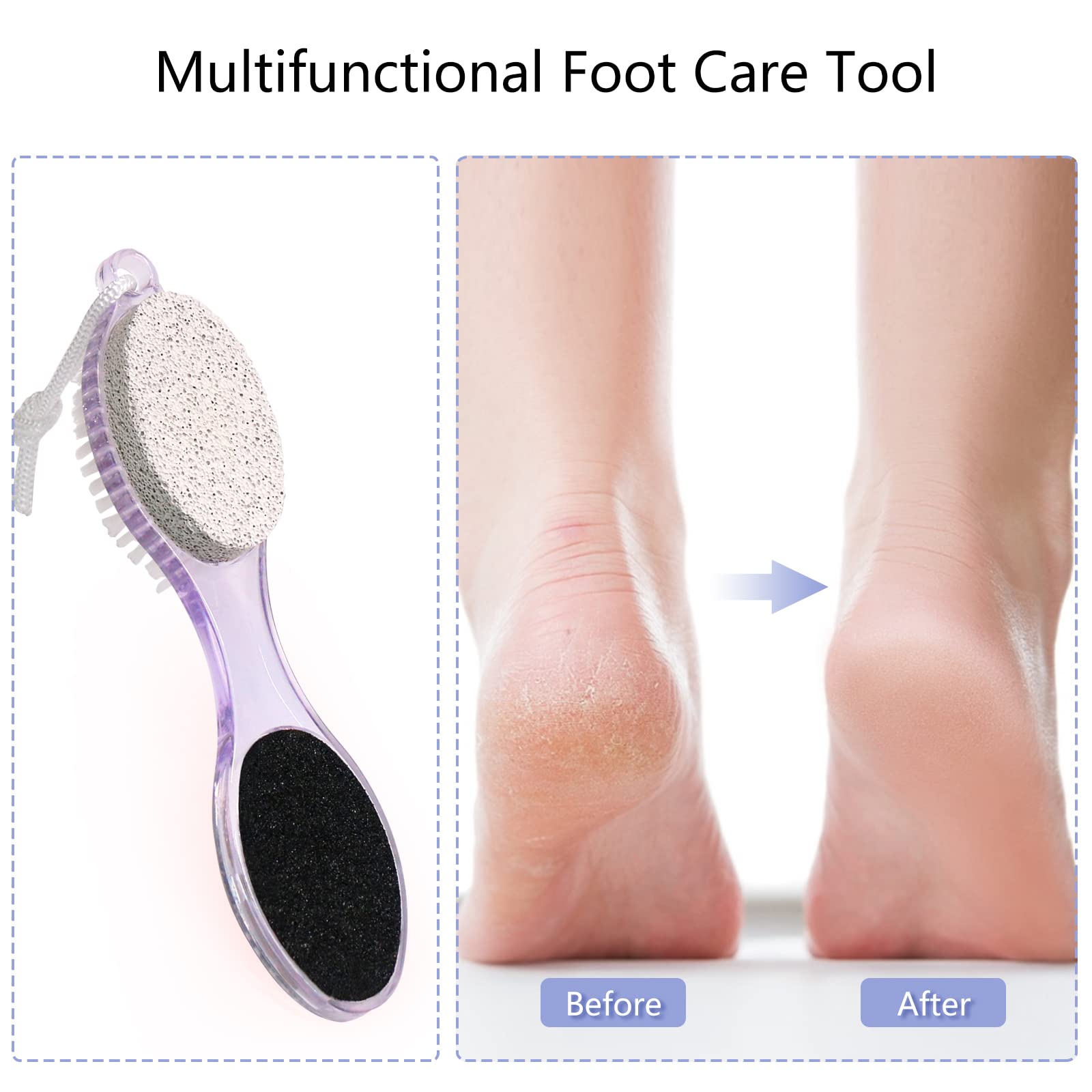 Fangze Pumice Stone Brush for Feet - 2 Pack Foot Brush Scrubber 4 in 1 Foot File Pedicure Paddle Kit for Foot Care (Lilac and Blue)