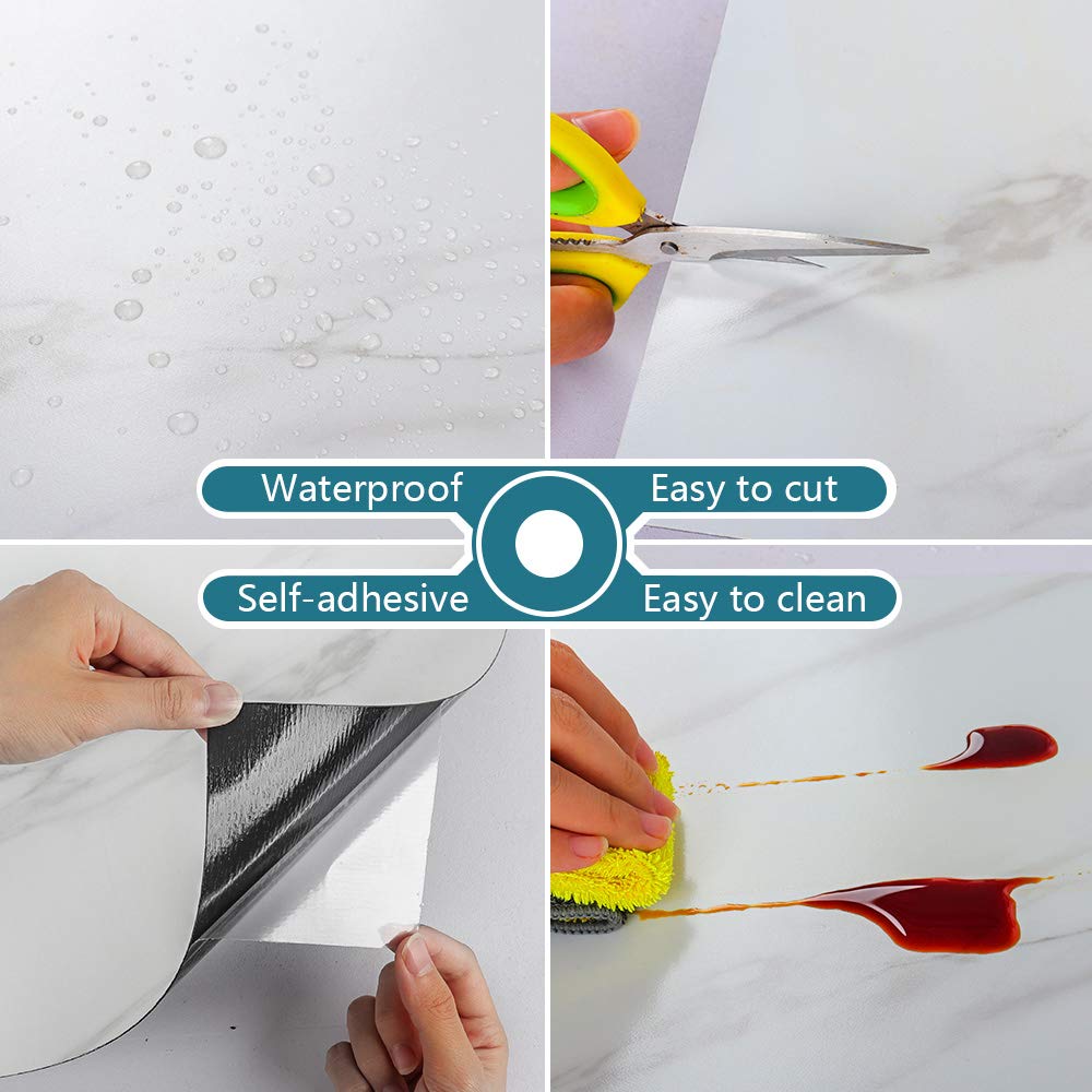 VEELIKE Vinyl Floor Tiles Peel and Stick 12''x12'' White Marble Flooring Tiles Self Adhesive Waterproof Floor Vinyl Sticker Tiles Decorative for Bathroom Bedroom Kitchen Wall Basement 4 Pack