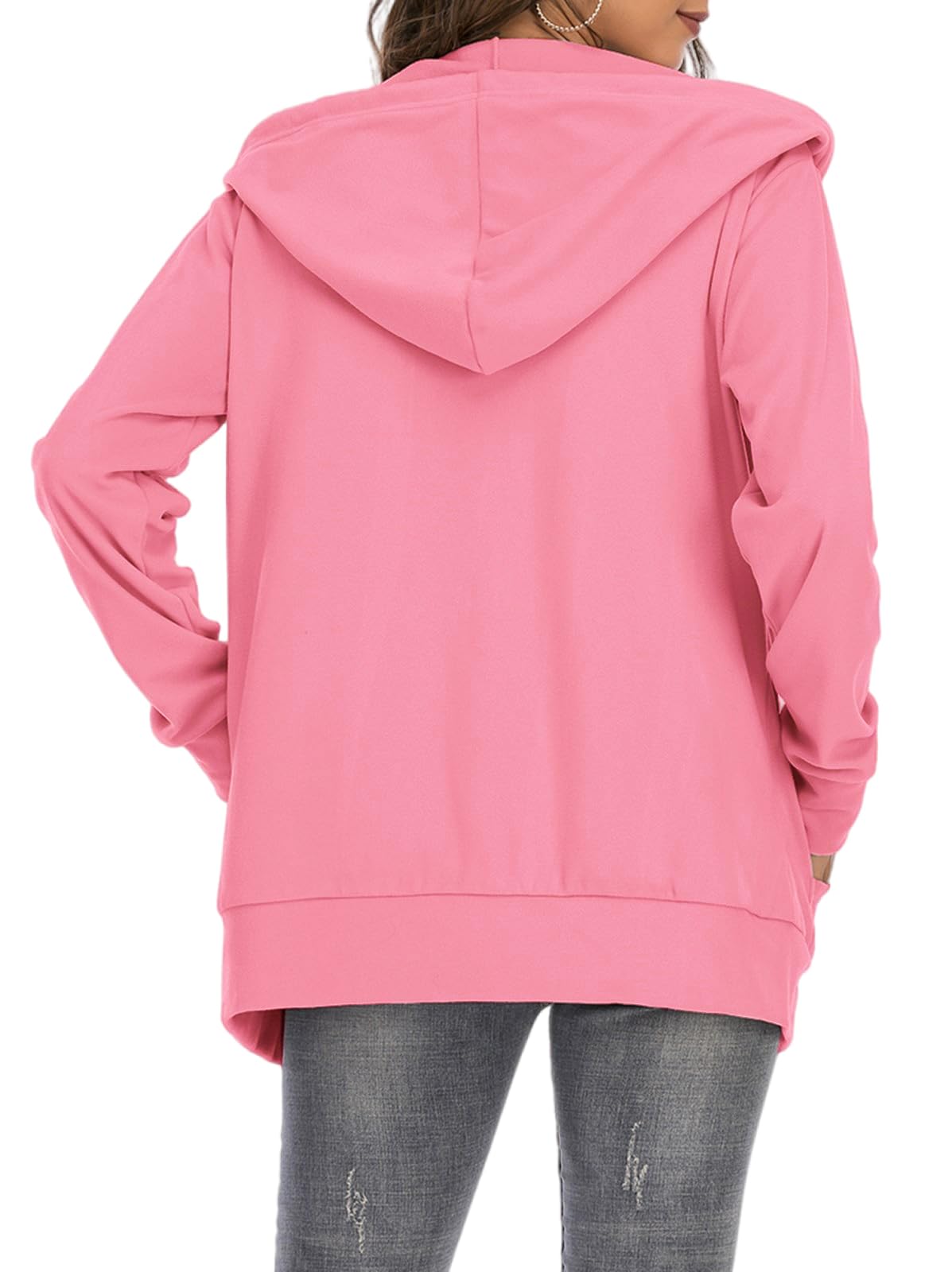 GOCHIC Womens Full Zip Hoodies Long Sleeve Oversized Basic Drawstring Hooded Sweatshirt Lightweight Loose Fit 2023 Fall Winter Hoody Jackets with Pockets Pink Small