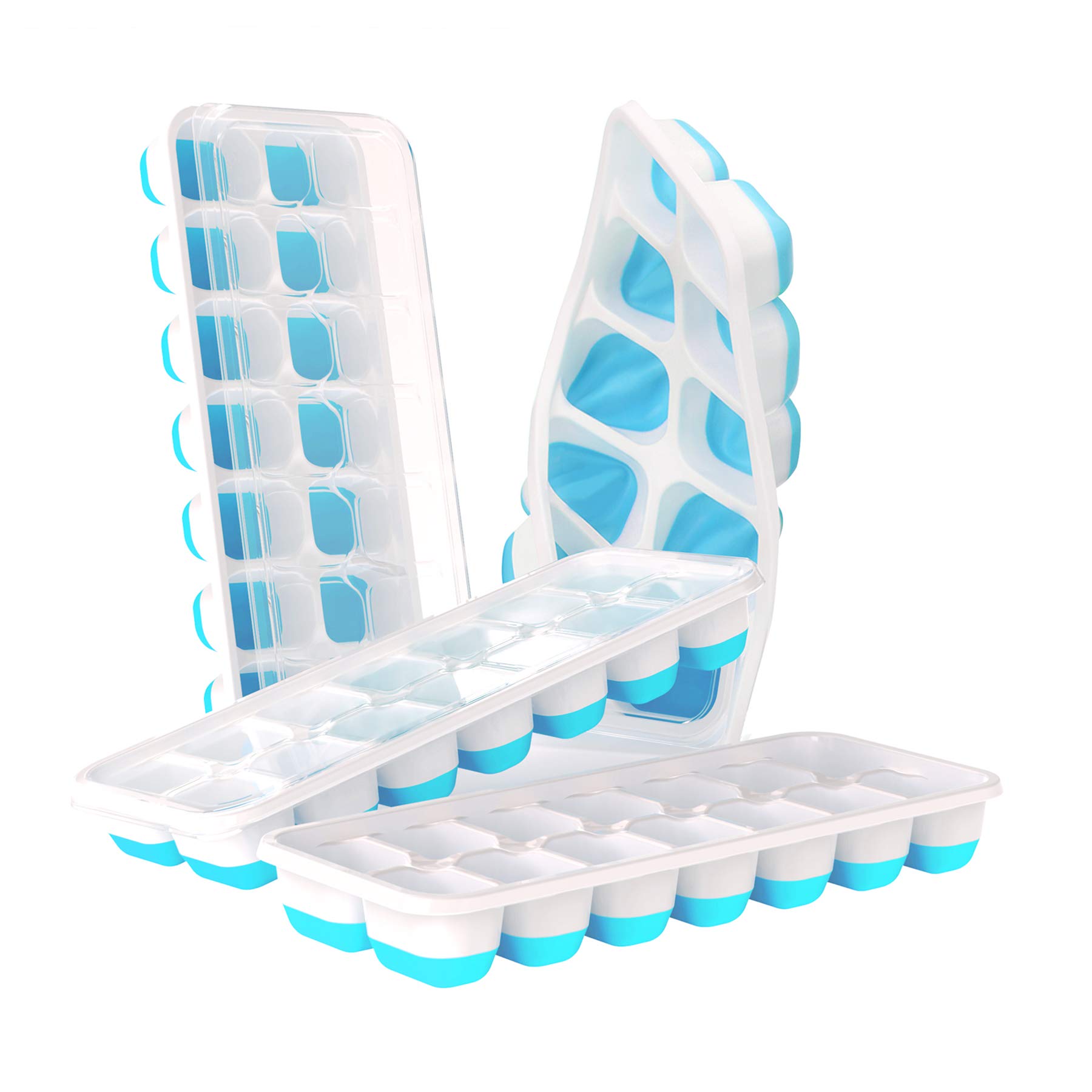 DOQAUS Ice Cube Trays 4 Pack, 56 pcs Silicone Ice Cubes Tray Maker with Spill-Resistant Removable Lid, Easy Release & Pop out, LFGB and BPA Free, Stackable Flexible, for Soup, Food, Cocktail, Coffee