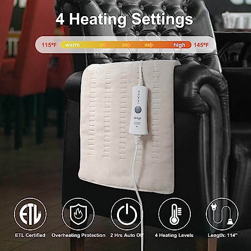 Ariliya Heating Pad for Back Pain & Cramps Relief- XL Electric Heating pad 4 Heat Settings 2h Auto-Off 12 x 24 Heated Pad, Beige-Beige