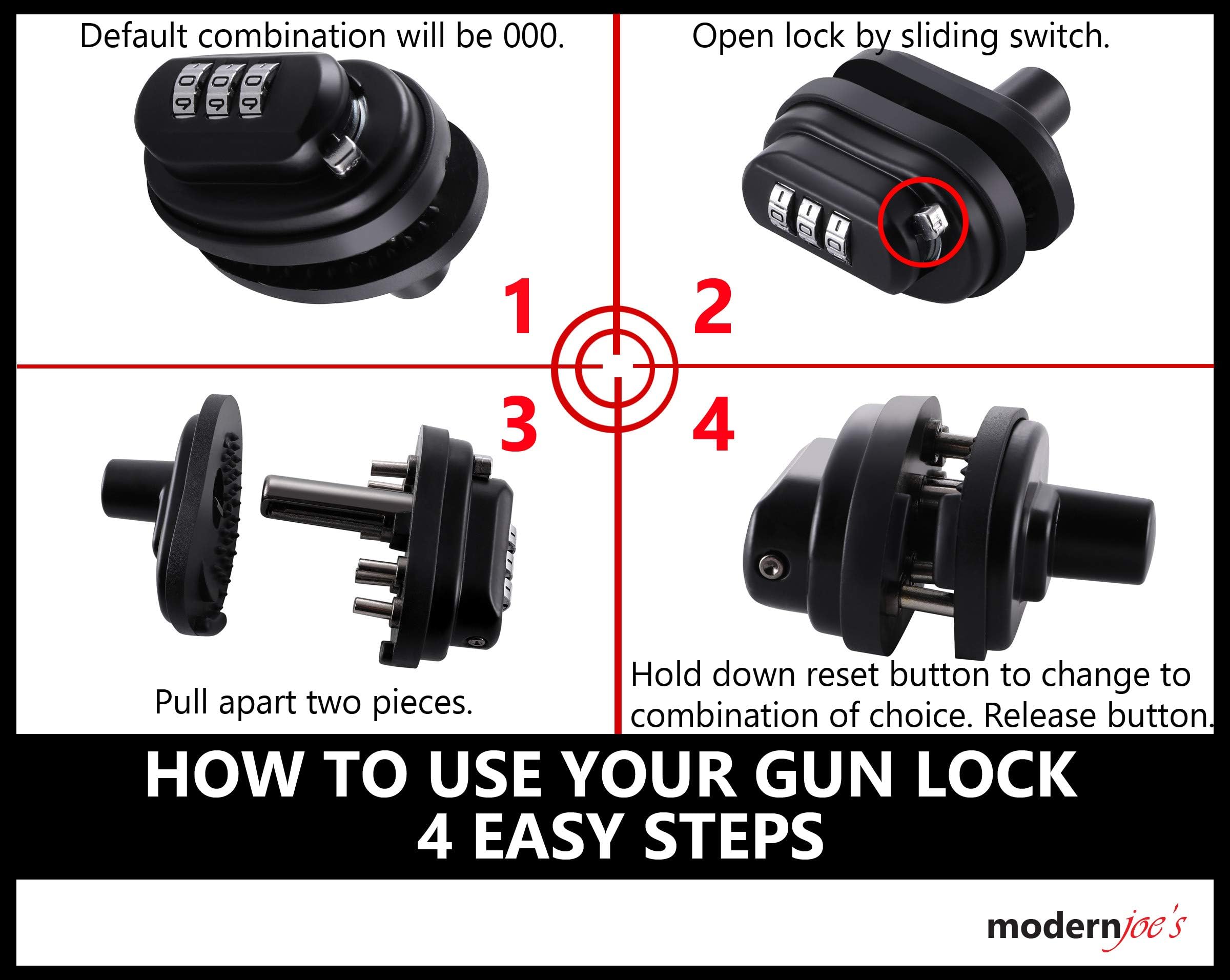 MODERNJOE'S Trigger Lock 3 Digit Combination Gun Lock (3 Pack). Lock Fits Pistols, Hand Gun, Rifles, Bb and Shotguns.