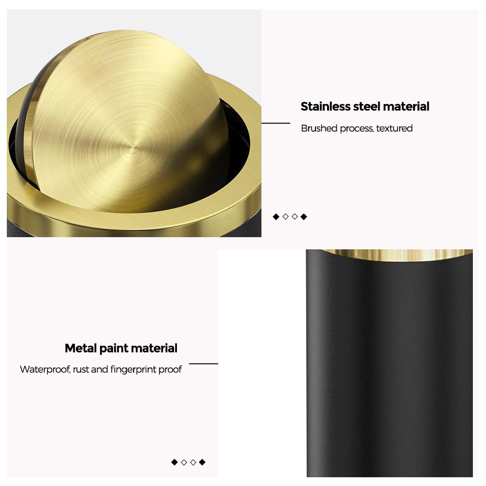 LEASYLIFE 9L/2.4GAL Black and Gold Trash Can for Bathroom,Small Trash Can with Flipping Lid,Garbage cans for Bathroom, Hotel,Office,Lundry,Powder Room, Metallic Gold (ＢＬＡＣＫ)