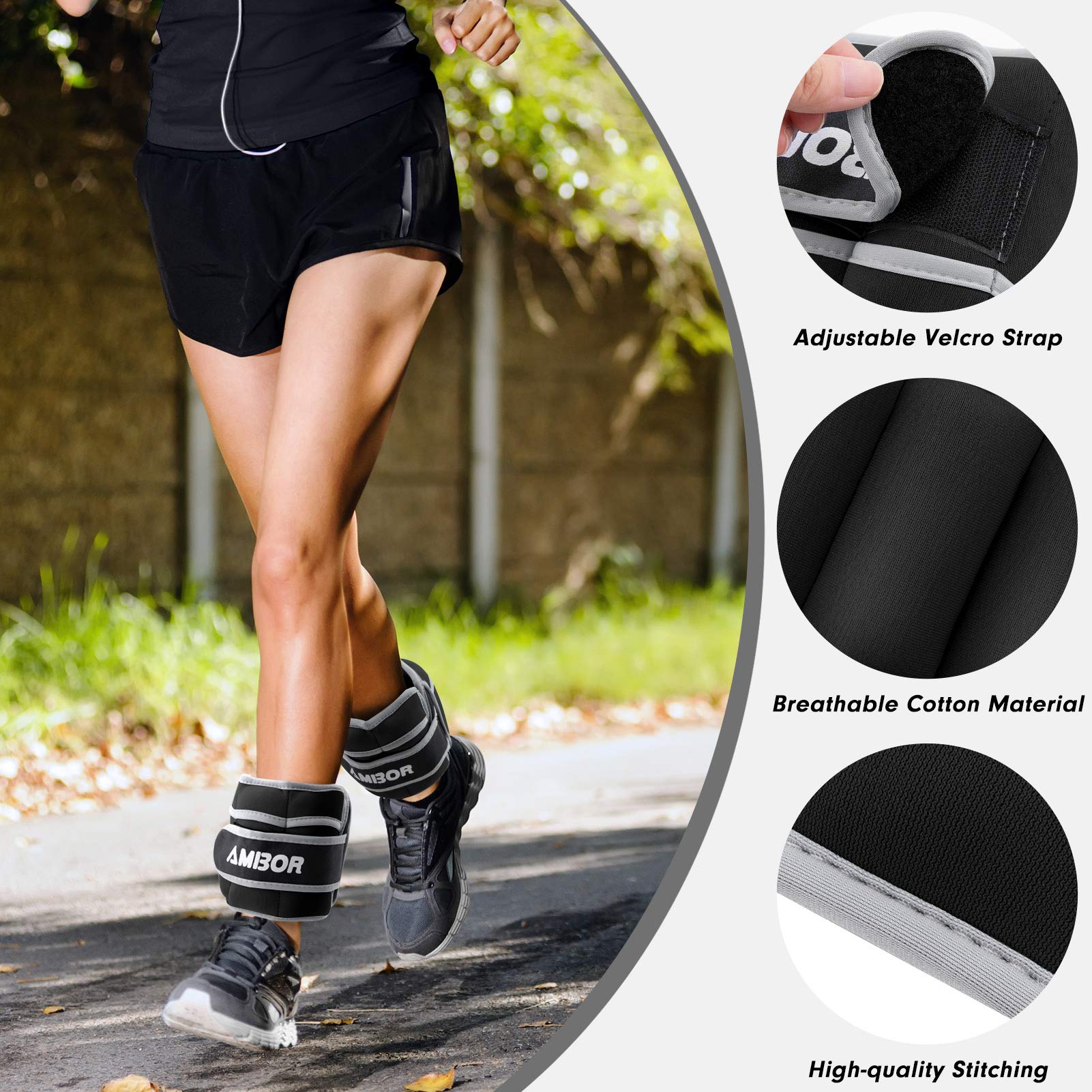 AMBOR Ankle Weights, 1 Pair 2 3 4 5 Lbs Adjustable Leg Weights, Strength Training Ankle Weights for Men Women, Wrist Weights Strap Set for Walking Running Gym Fitness Workout 2 Pack