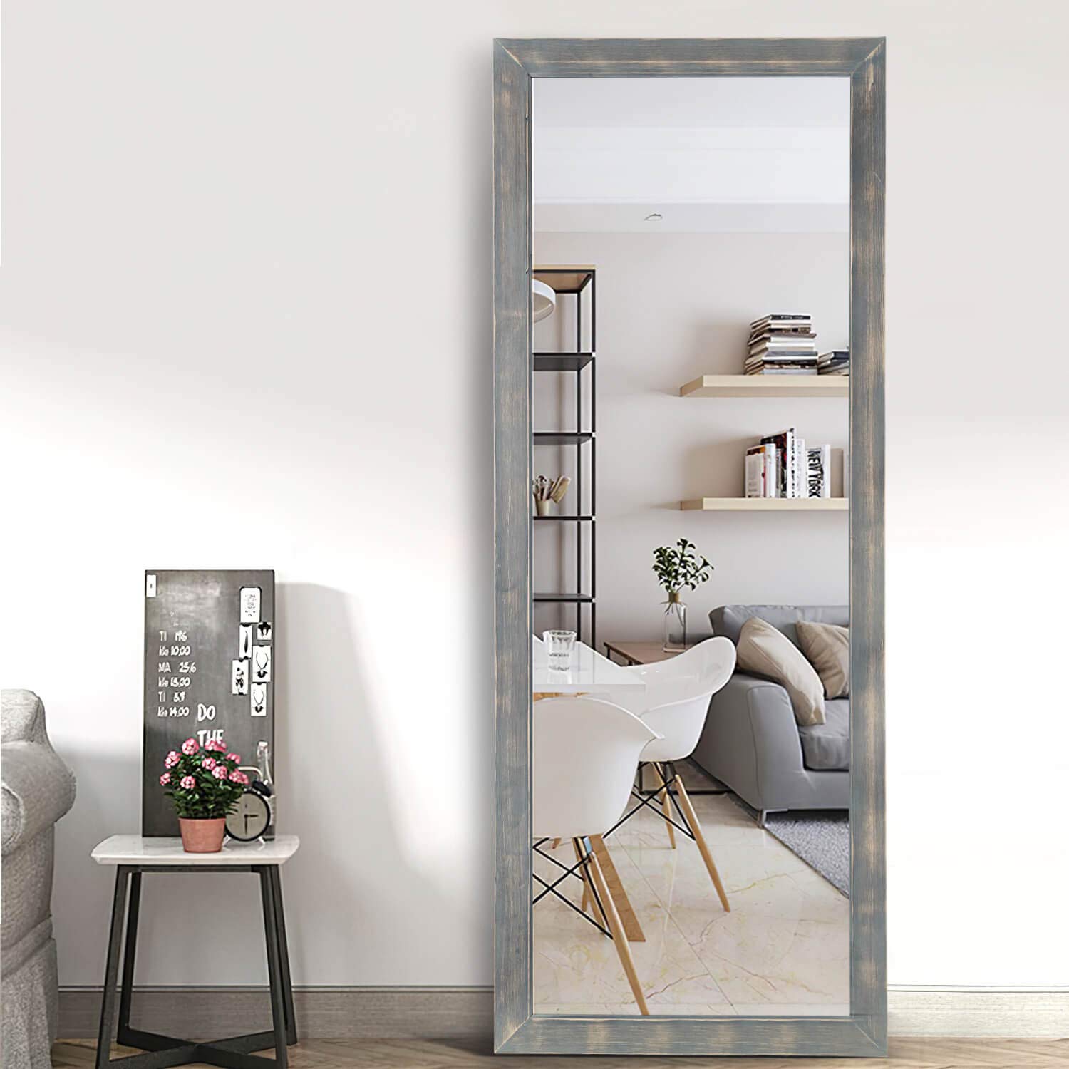 Elevens Traditional Full Length Floor Mirror 65"x22" Rustic Tall Floor Mirror Wall Mirror Standing or Leaning Against Wall for Bedroom, Dressing and Wall-Mounted - Gray