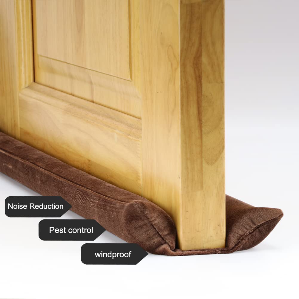 2 Pack Under Door Draft Stopper Door Noise Blocker Door Air Blocker for Noise Light Smell Stopper Length Adjustable 30 to 36 inches Saving Energy Under Door Guard(Brown)