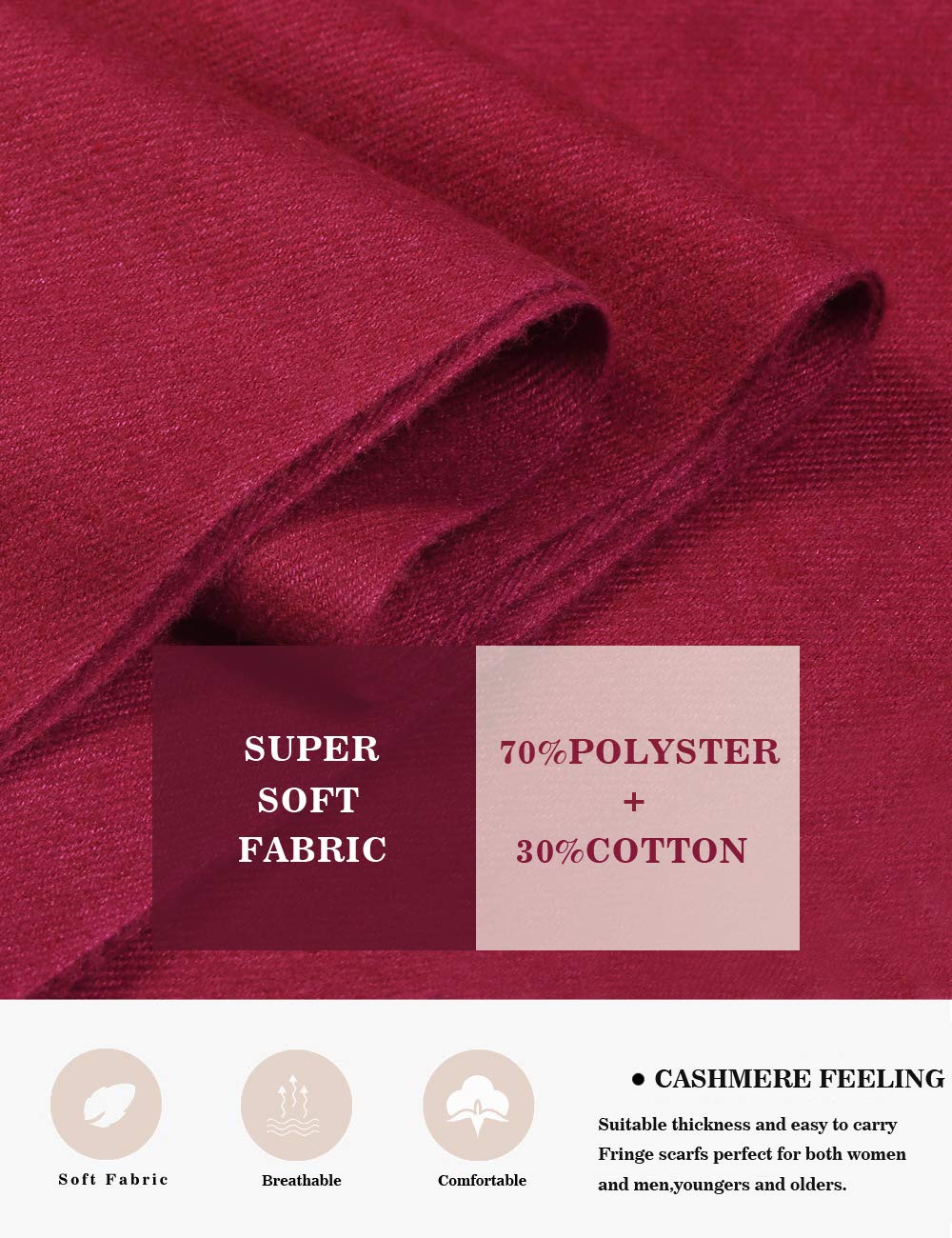 EASE LEAP Pashmina Scarfs for Women Silky Shawls and Wraps for Evening Dresses Soft Large Scarves Wedding Warm Stylish Solid Color, Wine Red
