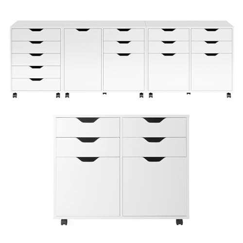 Winsome Halifax Storage Mobile Cabinets, 2 Doors, 4 Drawers, for Home Office, White