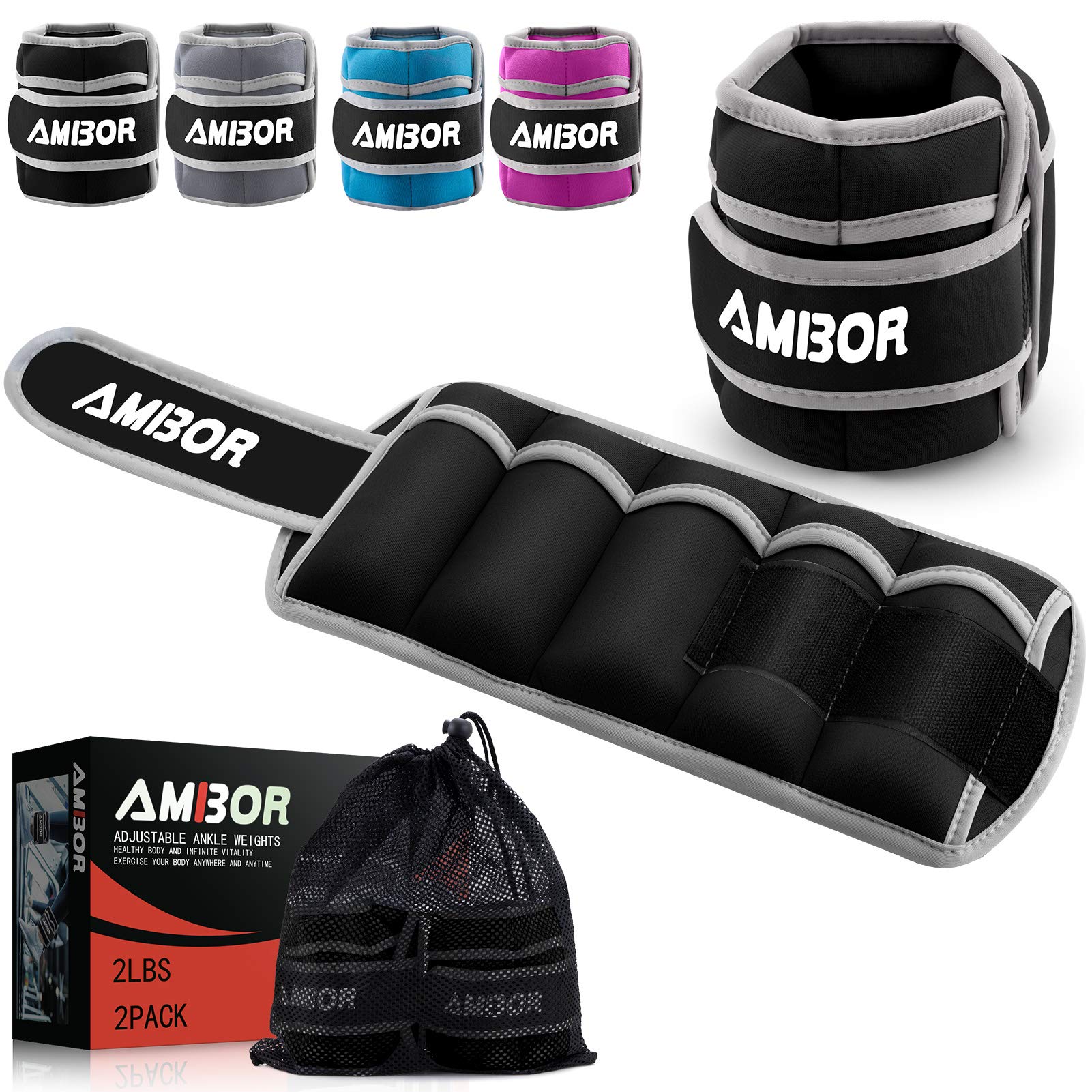 AMBOR Ankle Weights, 1 Pair 2 3 4 5 Lbs Adjustable Leg Weights, Strength Training Ankle Weights for Men Women, Wrist Weights Strap Set for Walking Running Gym Fitness Workout 2 Pack