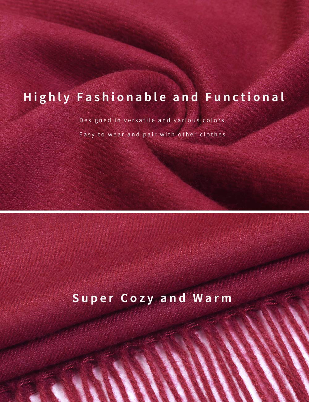EASE LEAP Pashmina Scarfs for Women Silky Shawls and Wraps for Evening Dresses Soft Large Scarves Wedding Warm Stylish Solid Color, Wine Red