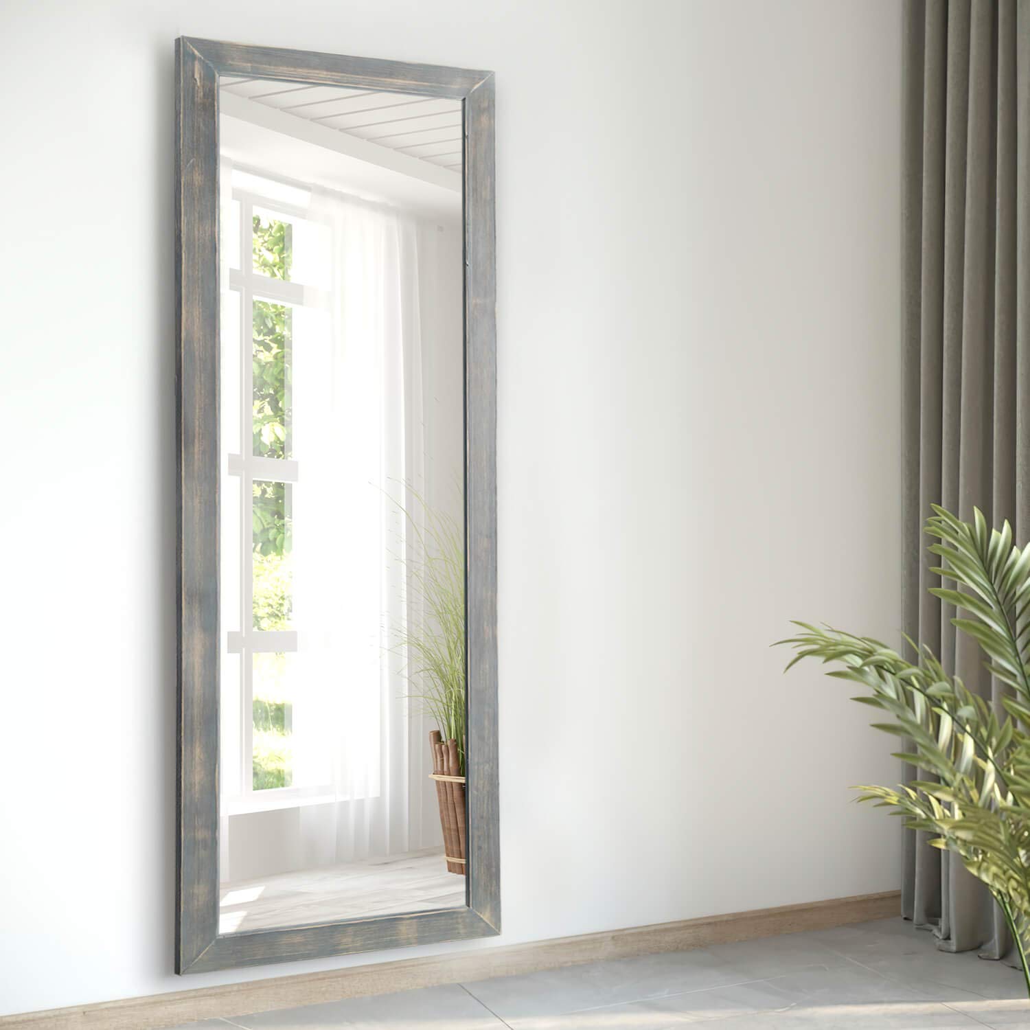 Elevens Traditional Full Length Floor Mirror 65"x22" Rustic Tall Floor Mirror Wall Mirror Standing or Leaning Against Wall for Bedroom, Dressing and Wall-Mounted - Gray