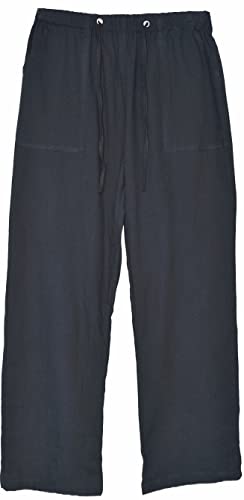 perdontoo Mens Casual Cotton Linen Pants Elastic Waist Drawstring Straight Summer Beach Pants (Small, Black)