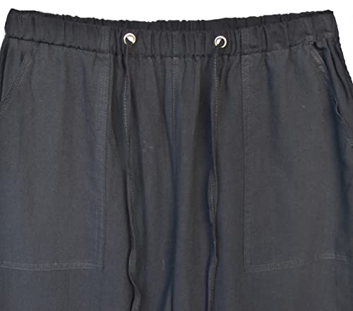 perdontoo Mens Casual Cotton Linen Pants Elastic Waist Drawstring Straight Summer Beach Pants (Small, Black)