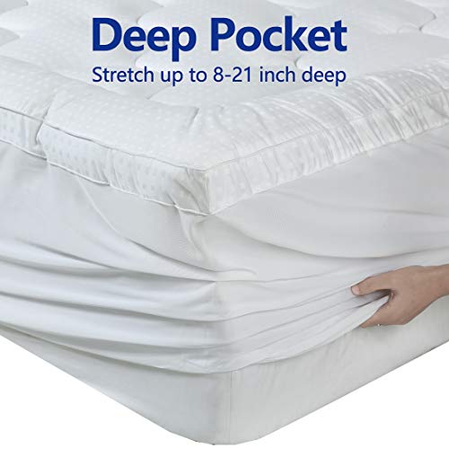 EASELAND RV Short Queen Mattress Topper Pillow Top Mattress Cover Quilted Fitted Mattress Protector Cotton Top 8-21" Deep Pocket Extra Thick Mattress Pad (60x75 Inches, White)