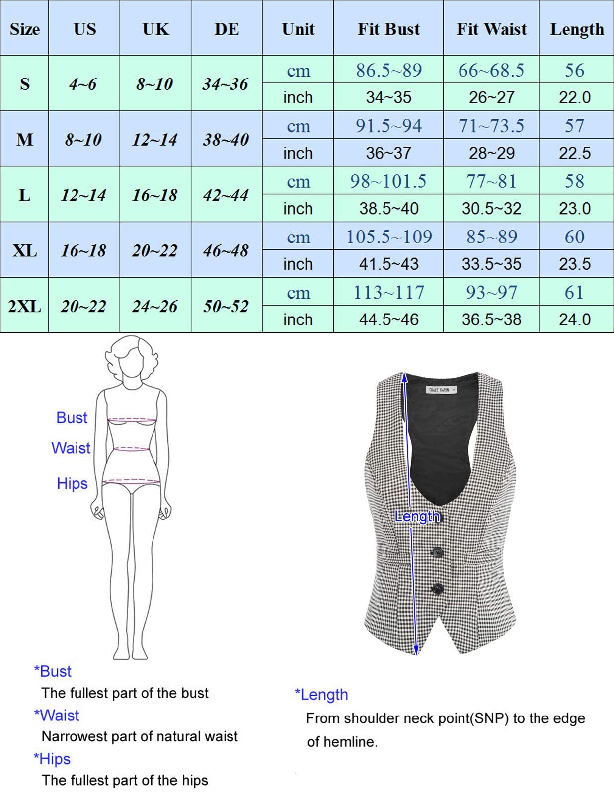 GRACE KARIN Women's Outerwear Vests Fully Lined Blazer Dressy Vest Coat for Work(S, Black-White Plaid)