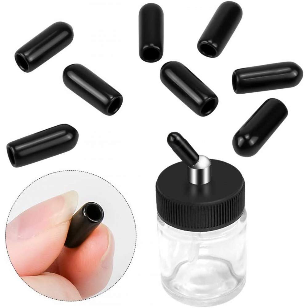 HUBEST 10PCS 22CC Airbrush Glass Bottles with Jar Caps Airbrush jar with 10pcs Adapter Cap Covers Set with 60° Down Angle Adaptor Lid Assembly for Master, Iwata Single Action Airbrush