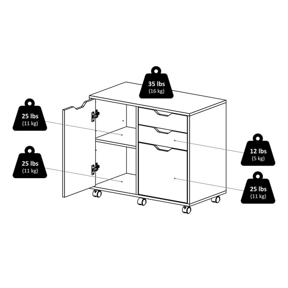 Winsome Halifax Storage Mobile Cabinets, 1 Large Door, 3 Drawers, for Home Office, Black