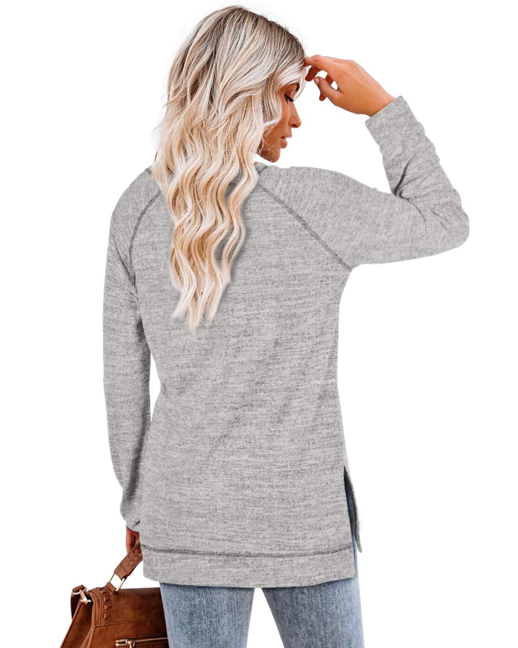Aokosor Spring Tops for Women 2025 Trendy Fall Long Sleeve Shirts for Leggings Sweaters Workout Light Grey M