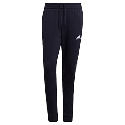 adidas Men's Standard Essentials Fleece Tapered Cuff 3-Stripes Pants, Legend Ink/White, X-Large