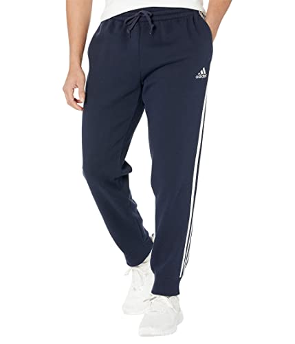 adidas Men's Standard Essentials Fleece Tapered Cuff 3-Stripes Pants, Legend Ink/White, X-Large