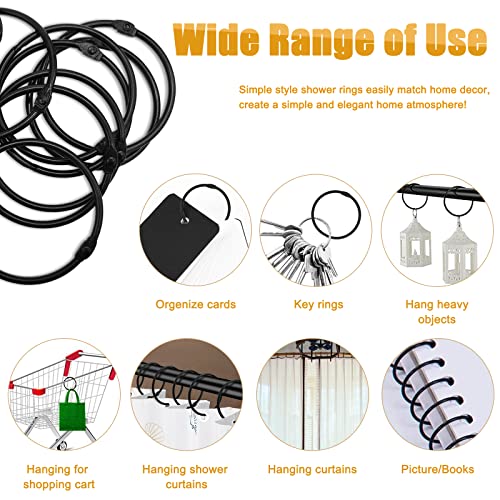Shower Curtain Hooks Rings,24 Pcs Rustproof Metal Shower Hooks for Shower Curtain,Glide Smoothly Round Shower Rings for Curtain,Shower Curtain Rings for Bathroom Shower Rod,Snap Joint Design (Black)