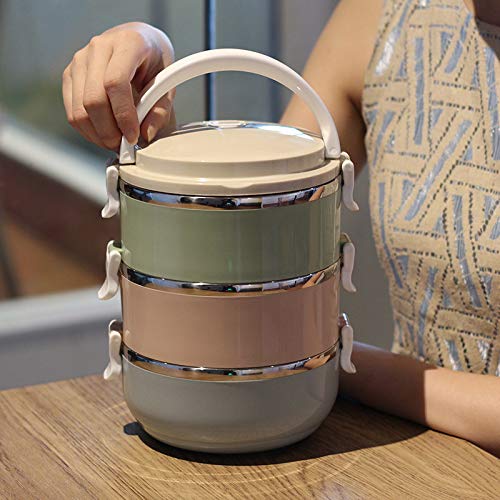 WORTHBUY Lunch Box Stainless Steel, Insulated Compartment Lunch Container For Hot Food, Spoon & Fork Set, Lunch Bag For Adults(Bpa-Free, 3-Tier)