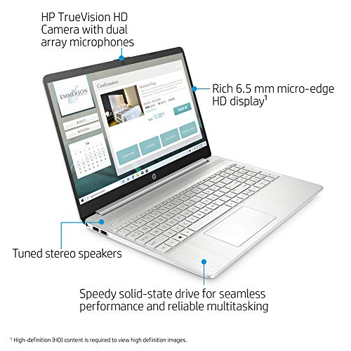 HP 15-inch HD Laptop, AMD Ryzen 7 3700U Processor, 8 GB RAM, 256 GB SSD, Windows 10 Home (15-ef0022nr, Natural Silver) (Renewed)