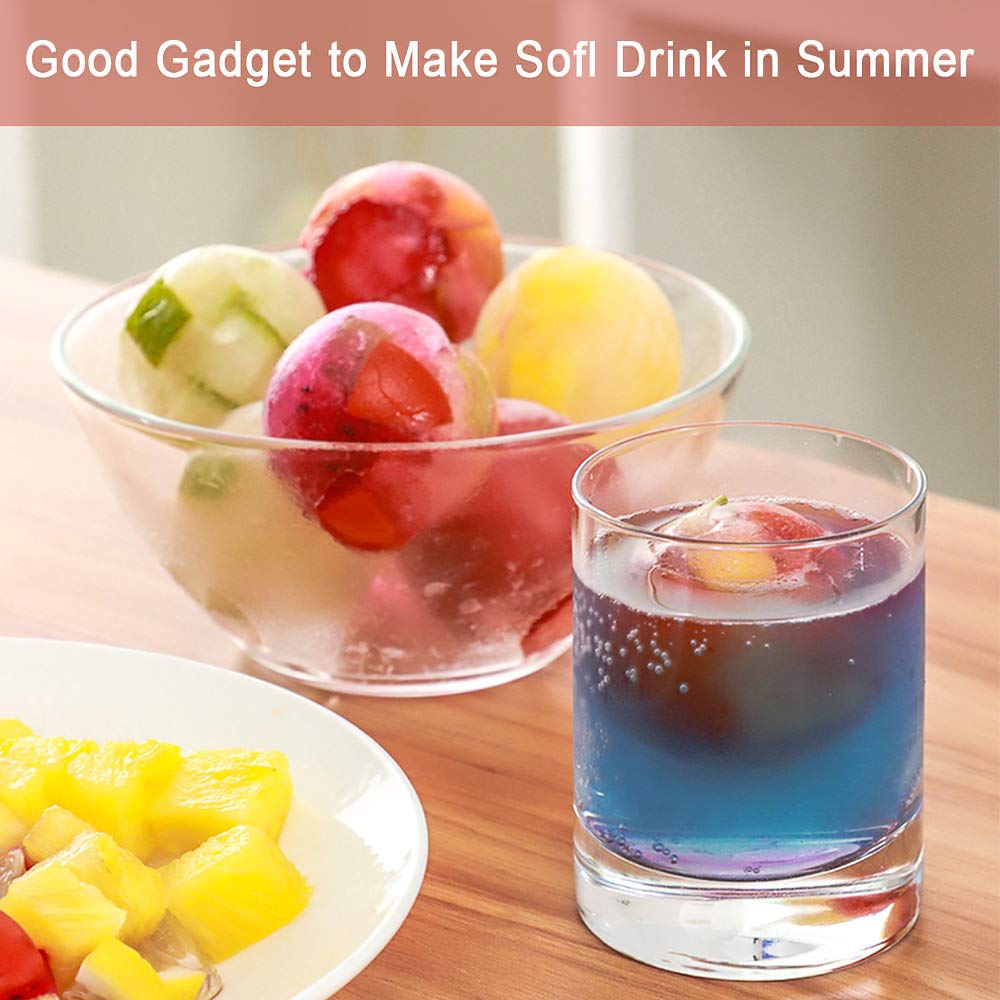 LiyuanQ Ice Cube Trays 2 Pack Large Silicon Ice Cubes Mold 2-Inch Ice Ball Maker Round Ice Mold with Funnel and Lid, Easy-Release, No Leakage, for Whiskey, Cocktail, Juice, Party (Black & Grey)