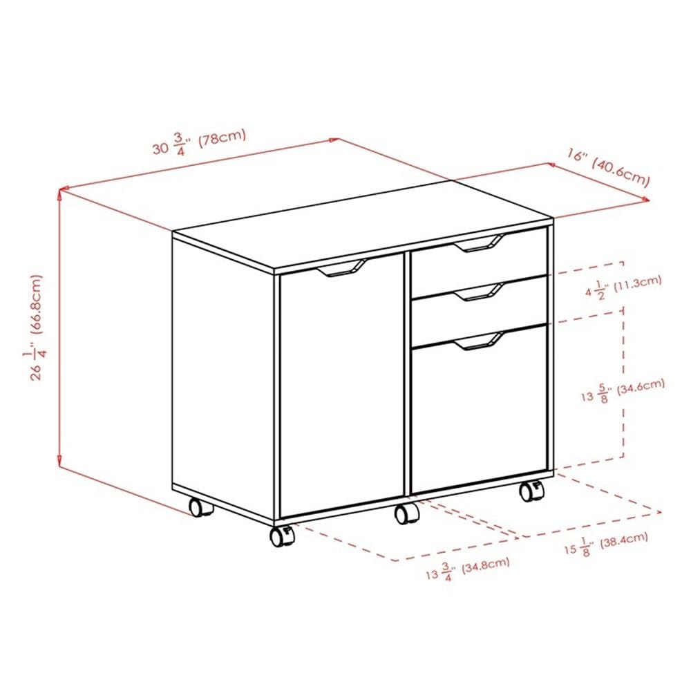 Winsome Halifax Storage Mobile Cabinets, 1 Large Door, 3 Drawers, for Home Office, Black