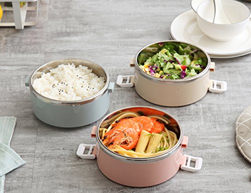WORTHBUY Lunch Box Stainless Steel, Insulated Compartment Lunch Container For Hot Food, Spoon & Fork Set, Lunch Bag For Adults(Bpa-Free, 3-Tier)