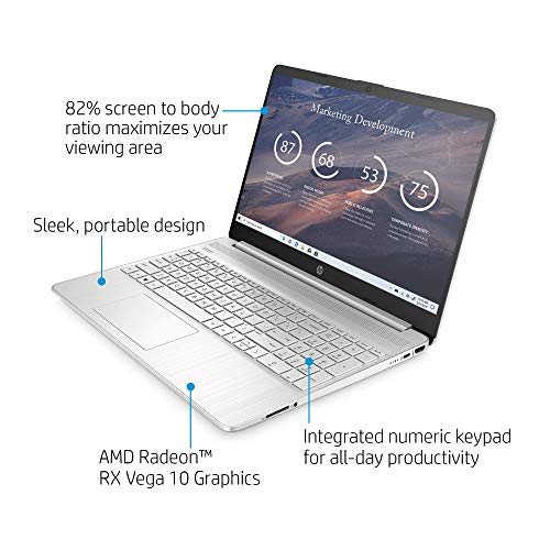 HP 15-inch HD Laptop, AMD Ryzen 7 3700U Processor, 8 GB RAM, 256 GB SSD, Windows 10 Home (15-ef0022nr, Natural Silver) (Renewed)