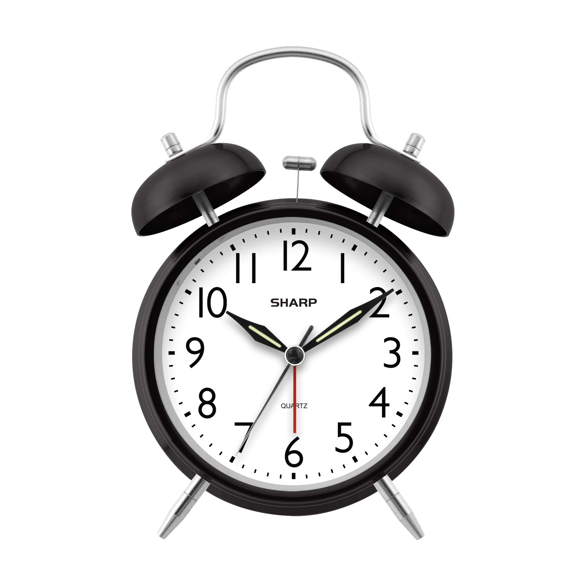 SHARP Twin Bell Alarm Clock - Loud Alarm - Great for Heavy Sleepers - Battery Operated Quartz Analog Clock (Midnight Black)