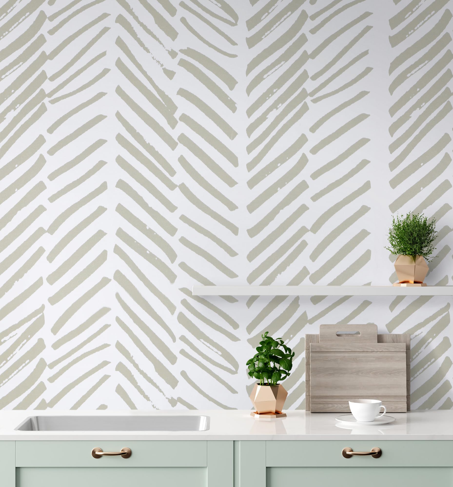 Guvana Striped Peel and Stick Wallpaper Beige White Wallpaper Striped Contact Paper 118" ｘ17.7 Neutral Self Adhesive Wallpaper Removable Line Contact Paper Wallpaper for Bathroom Livingroom Covering