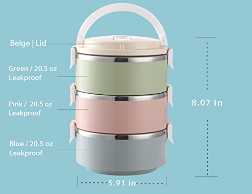 WORTHBUY Lunch Box Stainless Steel, Insulated Compartment Lunch Container For Hot Food, Spoon & Fork Set, Lunch Bag For Adults(Bpa-Free, 3-Tier)