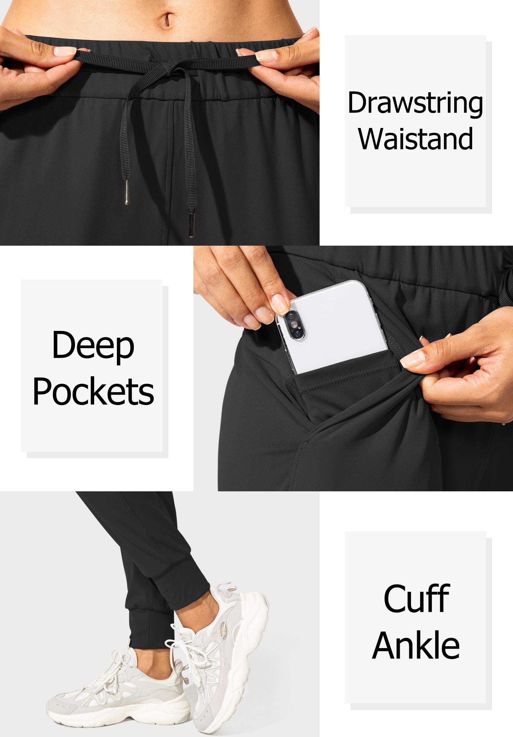 SANTINY Women's Joggers Pants Pockets Drawstring Running Sweatpants for Women Lounge Workout Jogging(Black_M)