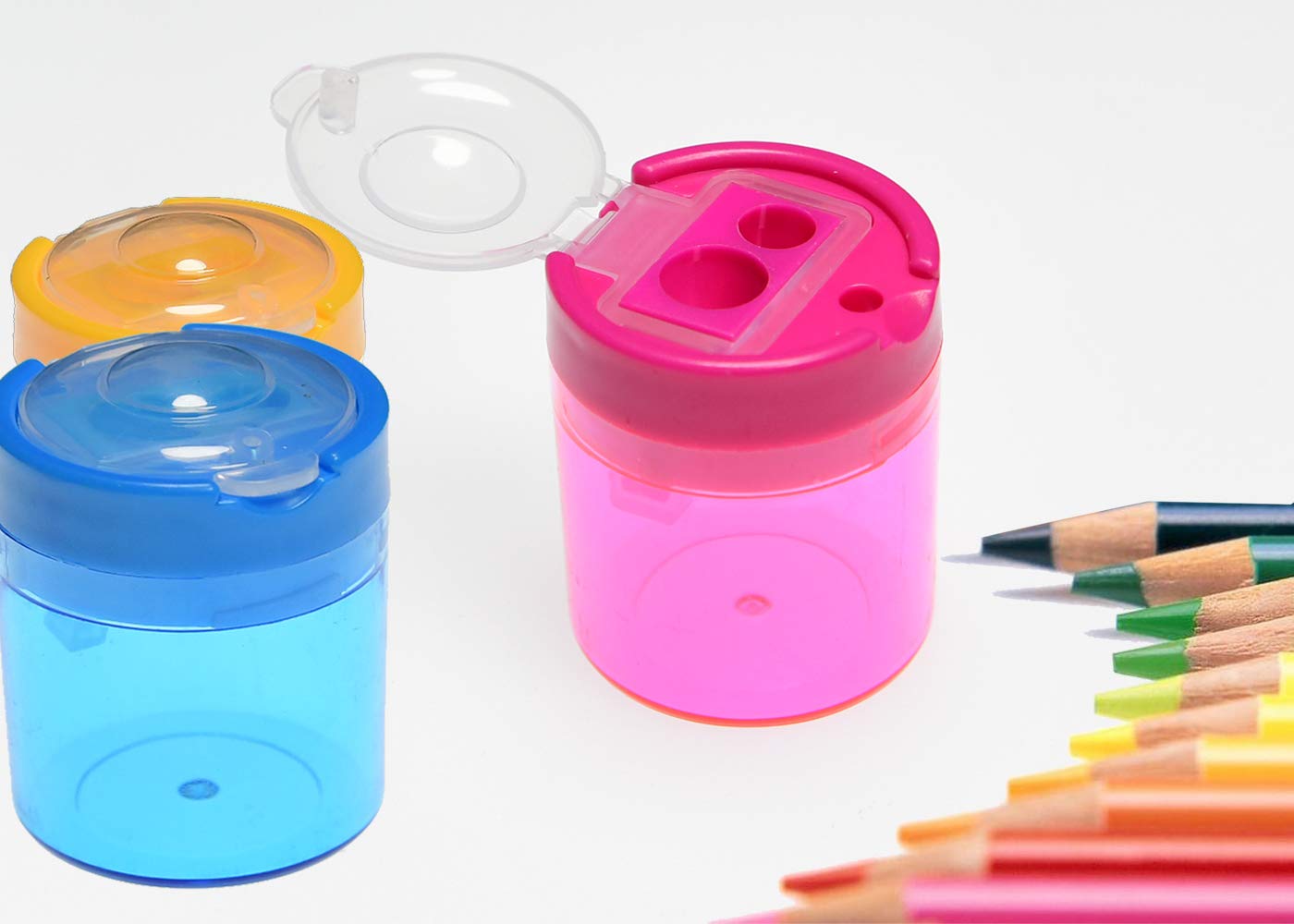 WEKOIL Pencil Sharpener Manual Pencil Sharpener 2 Holes Metal Sharp Blade Crayon XL Sharpener with Large Round Catches Sharpening Regular HB Pencils Graphite Colored Jumbo Pencils Pack of 4