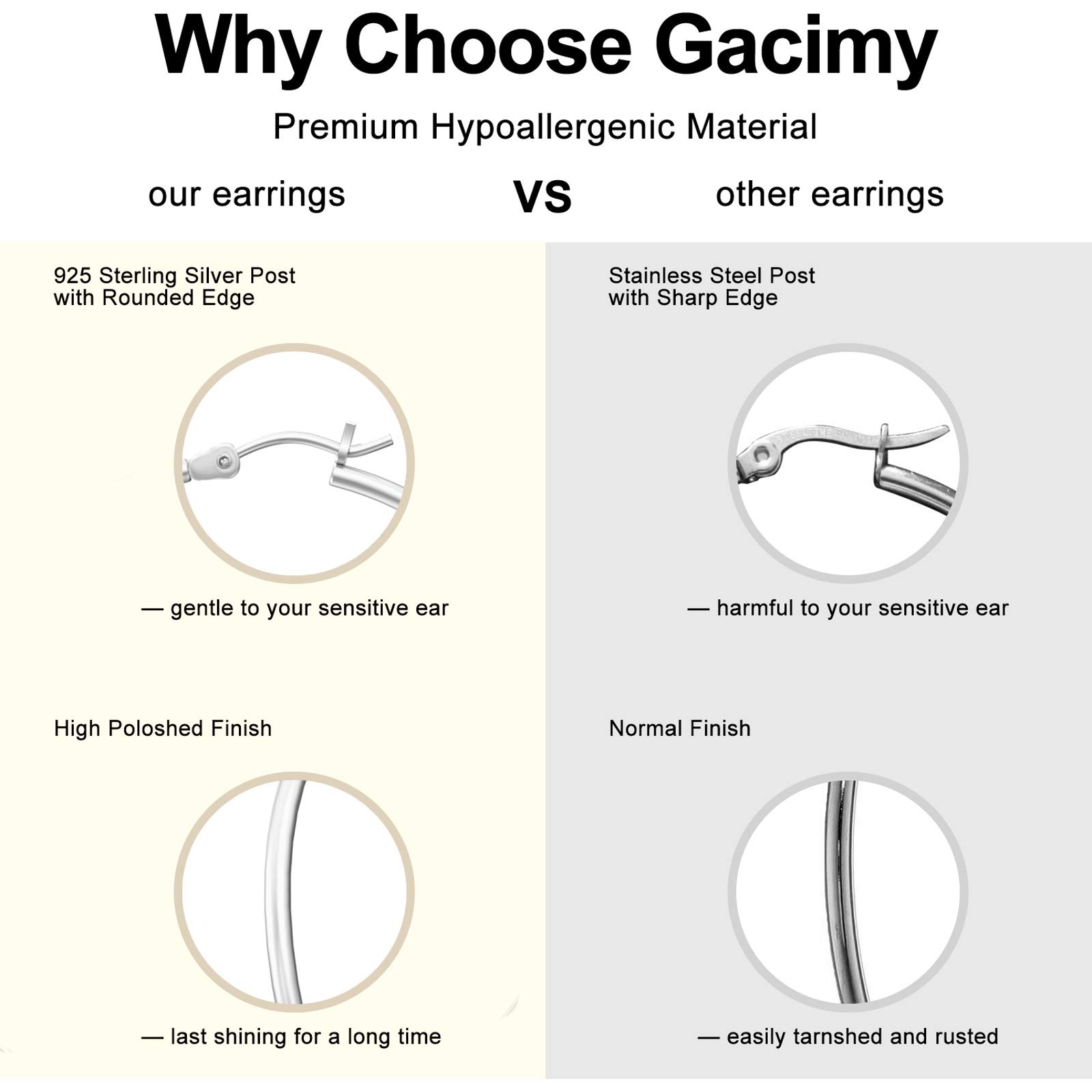 Gacimy Sterling Silver Hoop Earrings for Women, 14K White Gold Plated Hoops with 925 Sterling Silver Post, White Gold 40mm Medium Earrings for Women