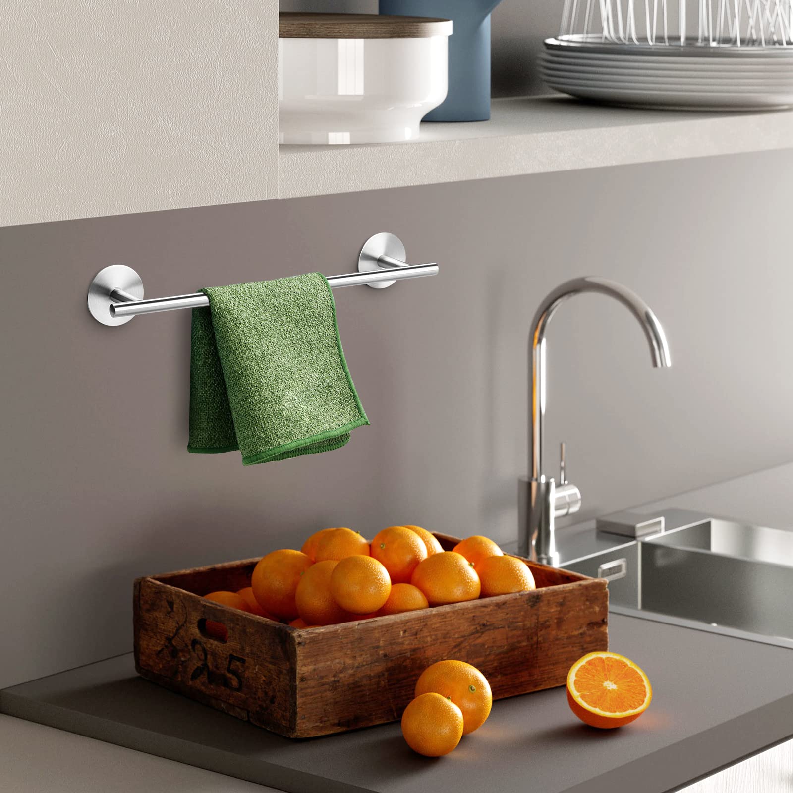 Towel Bar for Bathroom: 17 Inch Self Adhesive Bath Towel Bar - SUS304 Stainless Steel Towel Racks Wall Mounted - No Drill Shower Towel Holder for Bathroom, Kitchen, Cabinet