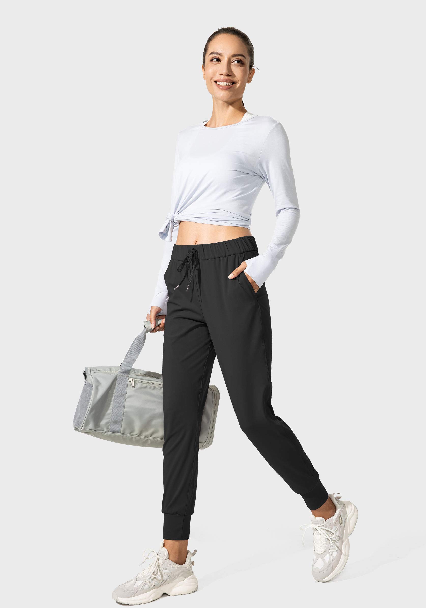 SANTINY Women's Joggers Pants Pockets Drawstring Running Sweatpants for Women Lounge Workout Jogging(Black_M)
