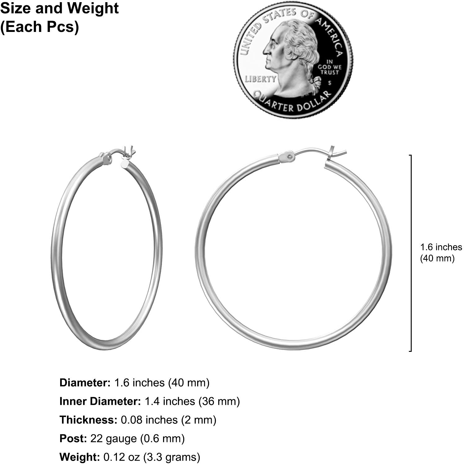 Gacimy Sterling Silver Hoop Earrings for Women, 14K White Gold Plated Hoops with 925 Sterling Silver Post, White Gold 40mm Medium Earrings for Women
