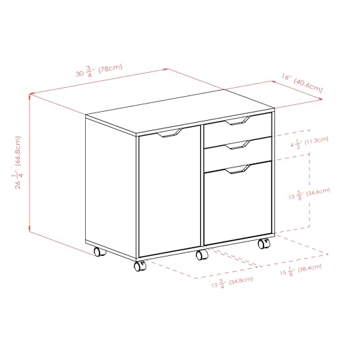 Winsome Halifax Storage Mobile Cabinets, 1 Large Door, 3 Drawers, for Home Office, White