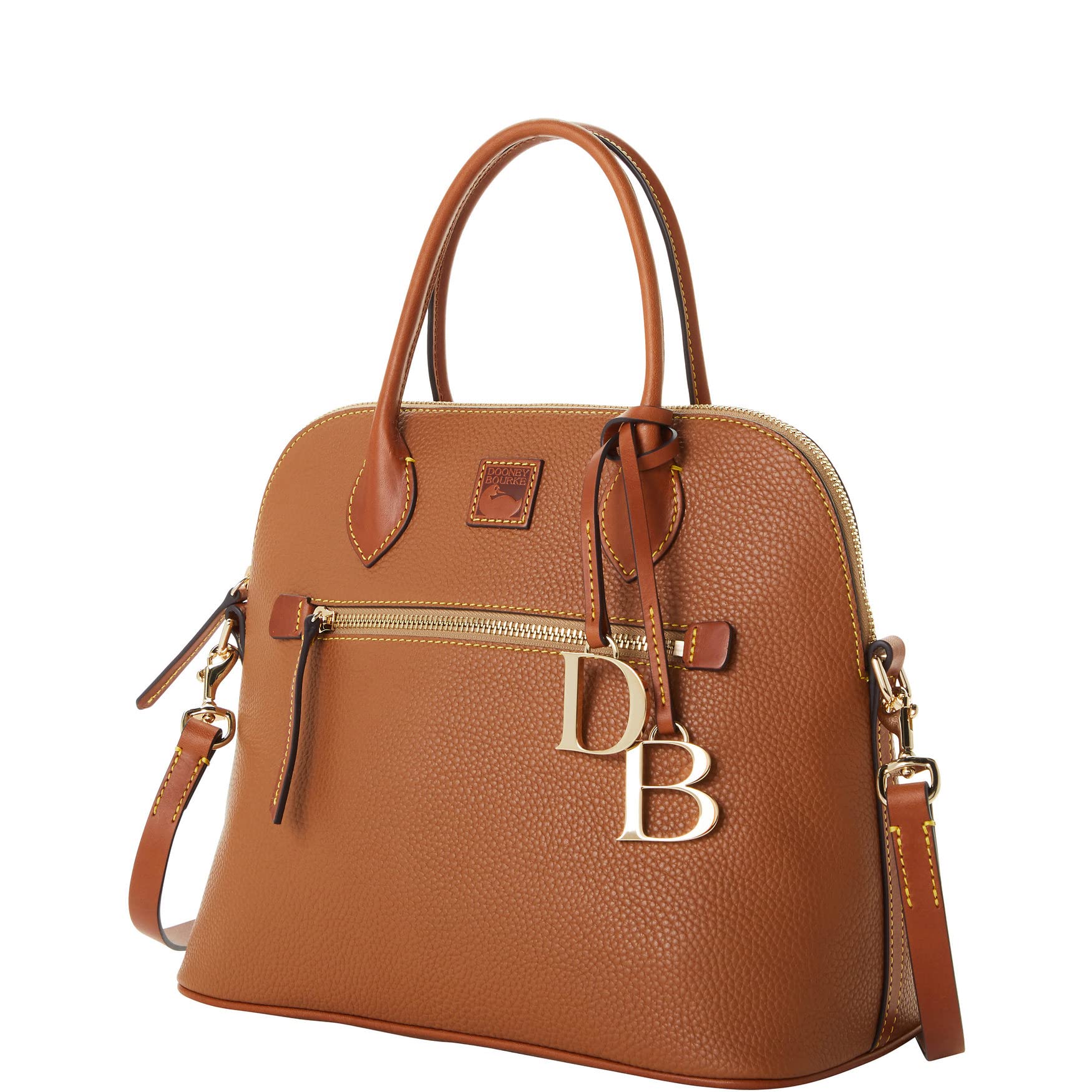 Dooney & Bourke Satchel Bags for Women, Pebble Grain Leather Domed Satchel Handbag with Optional Crossbody Bag Strap - Brown