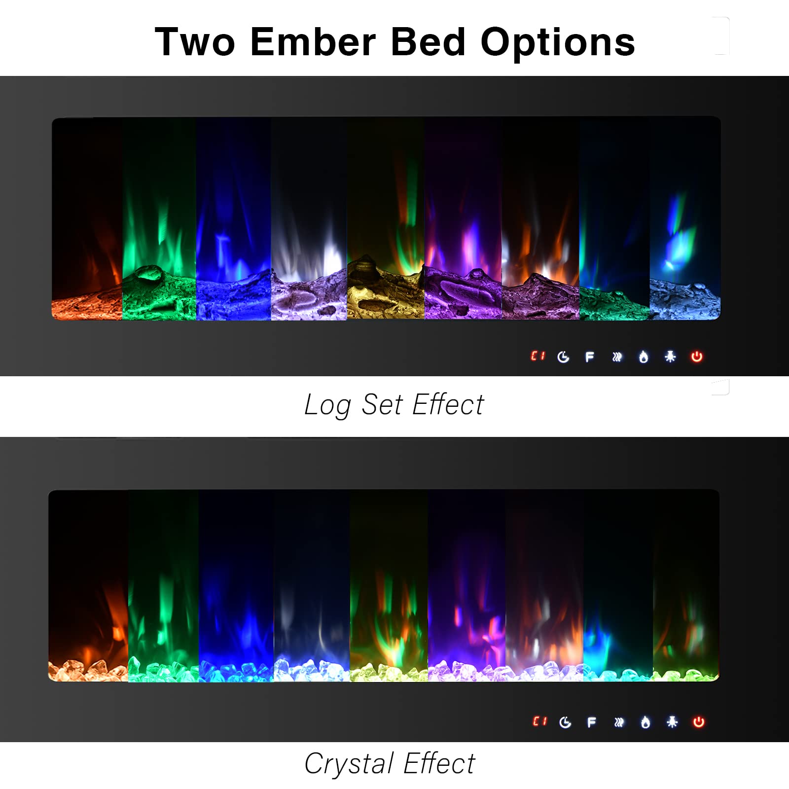 50 Inch Electric Fireplace Inserts, Quiet Wall Mounted Fireplace, Led Fireplace for Living Room, Recessed Electric Fireplace, Linear Fireplace, Logs & Crystal, 750/1500W