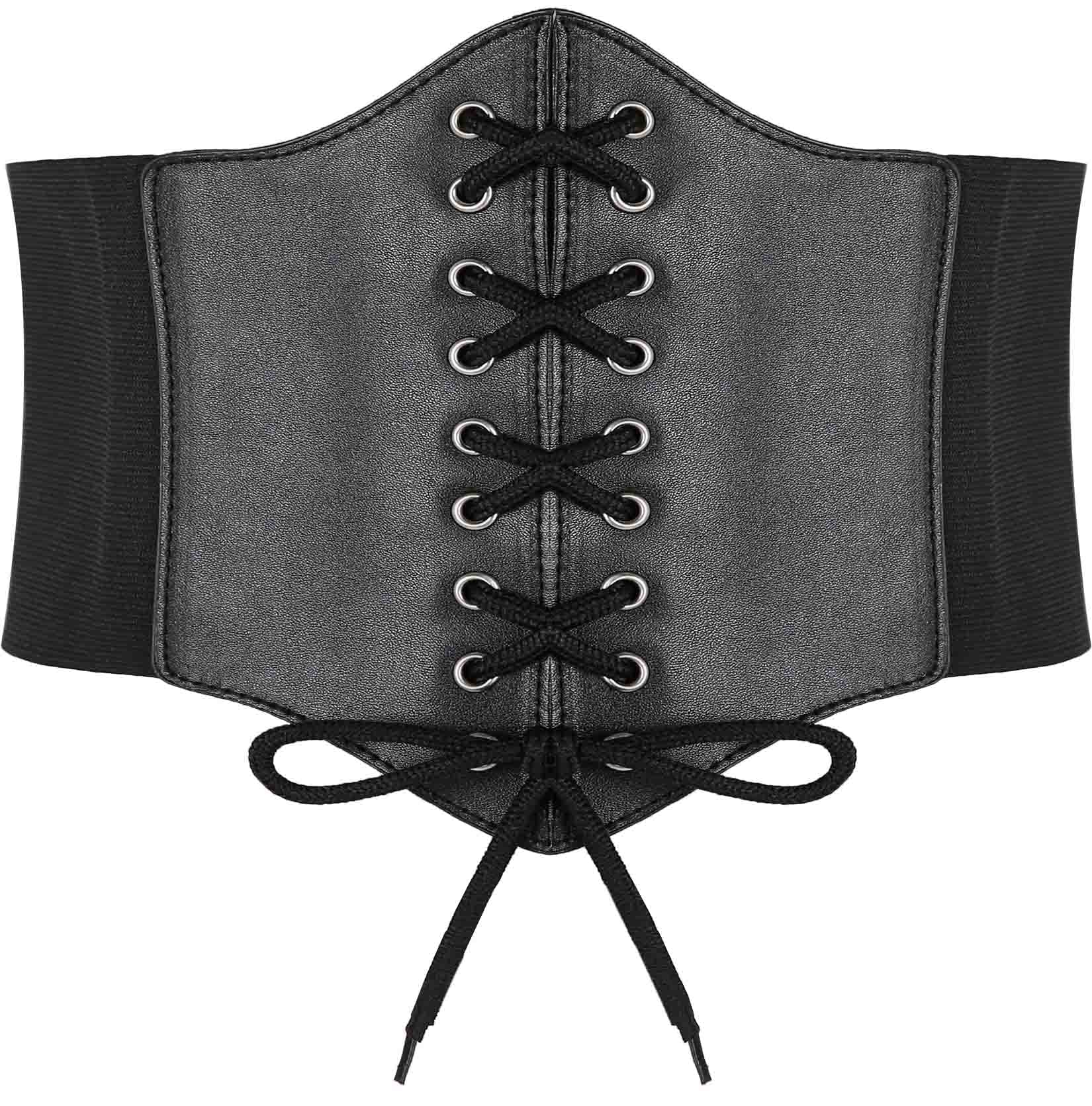 Hoerev Corsets Belt Tops Leather Vest Pirate Halloween Costume Lace Up Waist Belt Bustiers Corsets For Women, Black, XL
