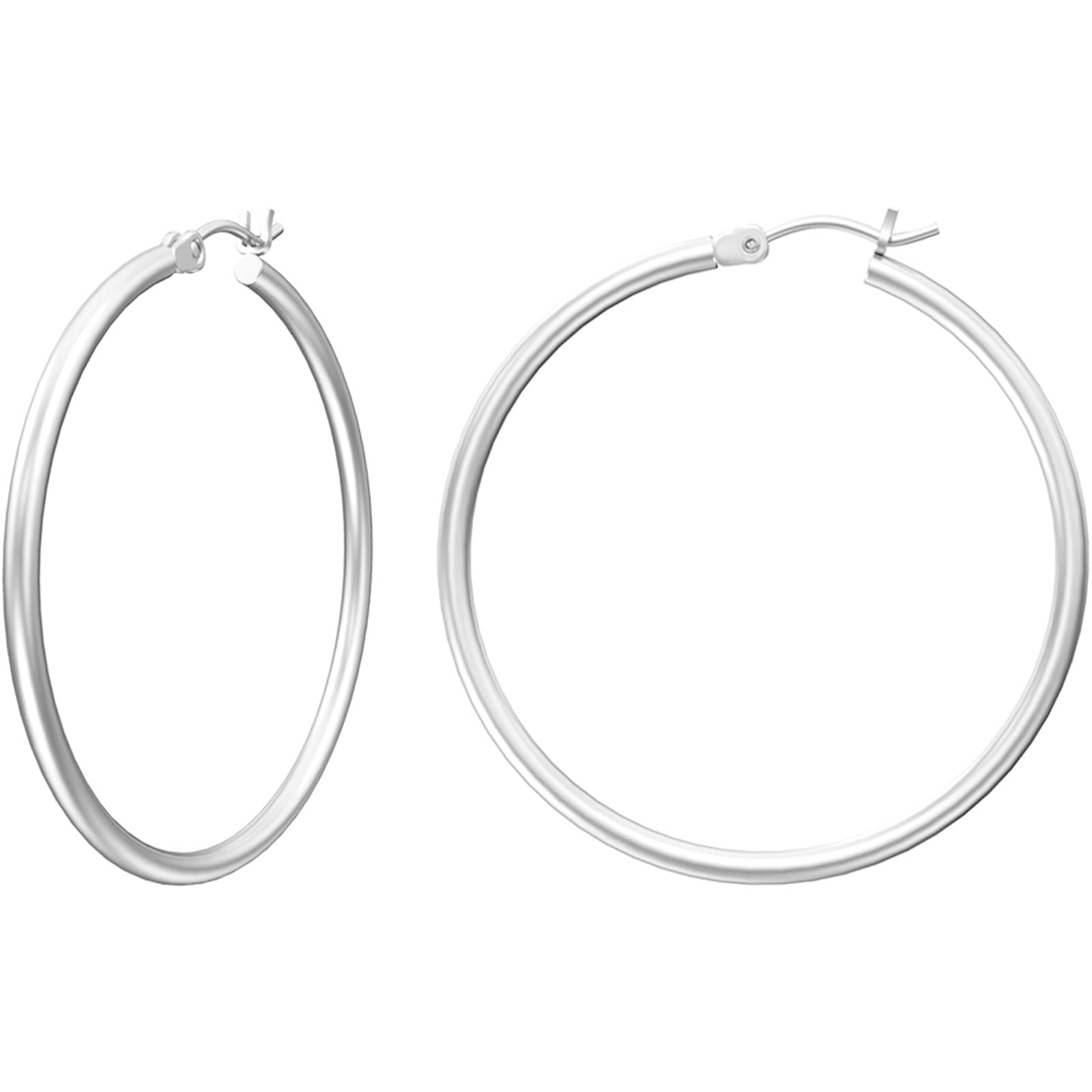 Gacimy Sterling Silver Hoop Earrings for Women, 14K White Gold Plated Hoops with 925 Sterling Silver Post, White Gold 40mm Medium Earrings for Women