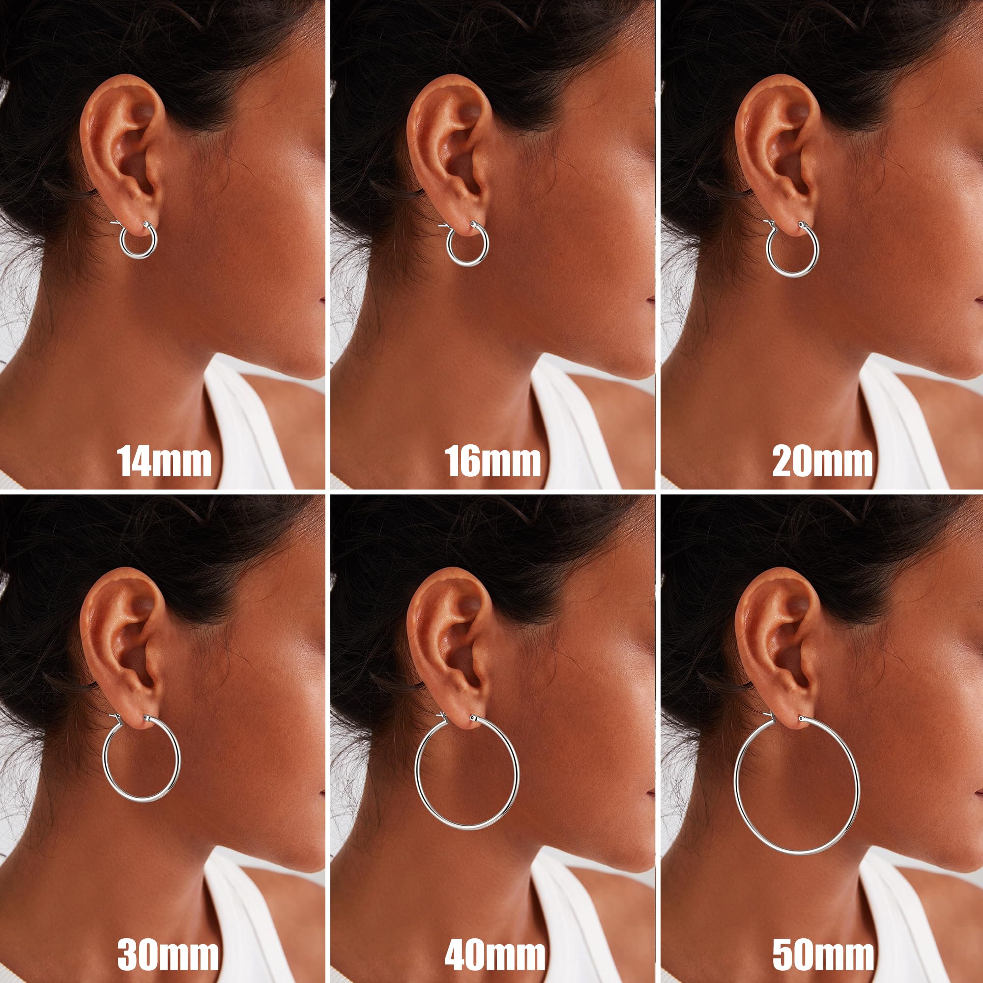 Gacimy Sterling Silver Hoop Earrings for Women, 14K White Gold Plated Hoops with 925 Sterling Silver Post, White Gold 30 40 50mm Medium Earrings for Women