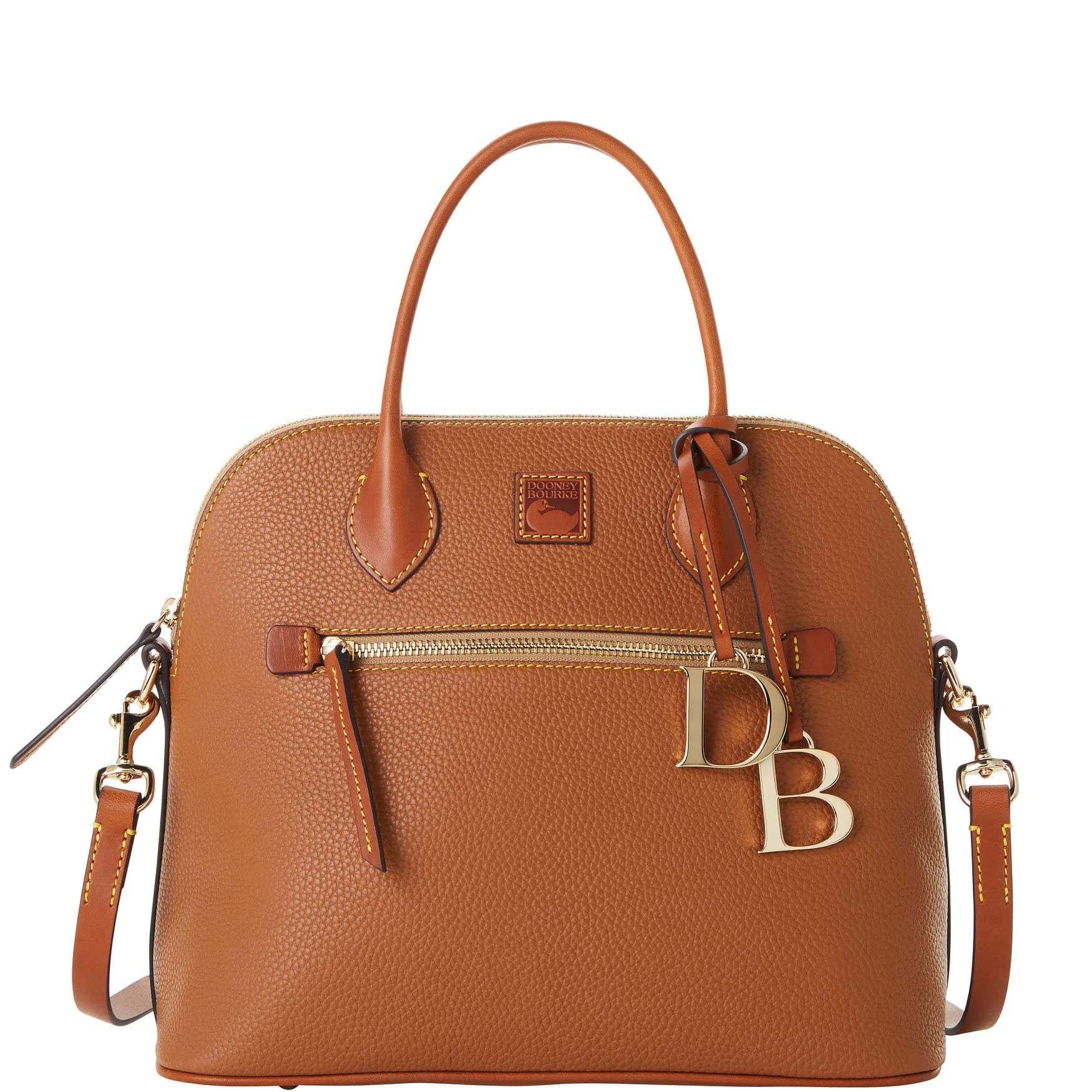 Dooney & Bourke Satchel Bags for Women, Pebble Grain Leather Domed Satchel Handbag with Optional Crossbody Bag Strap - Brown